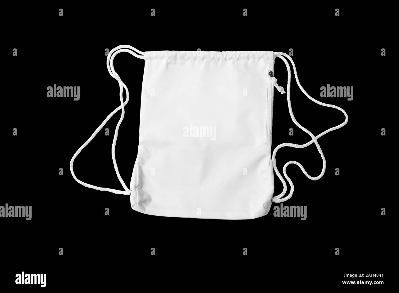 White backpack with white string on a black cut background. Mock-up ...