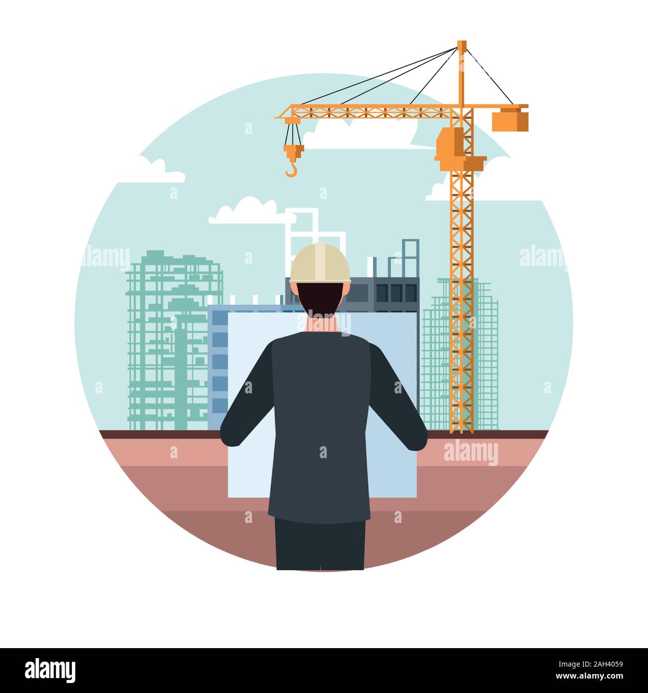 engineer over under construction scenery and white background Stock ...