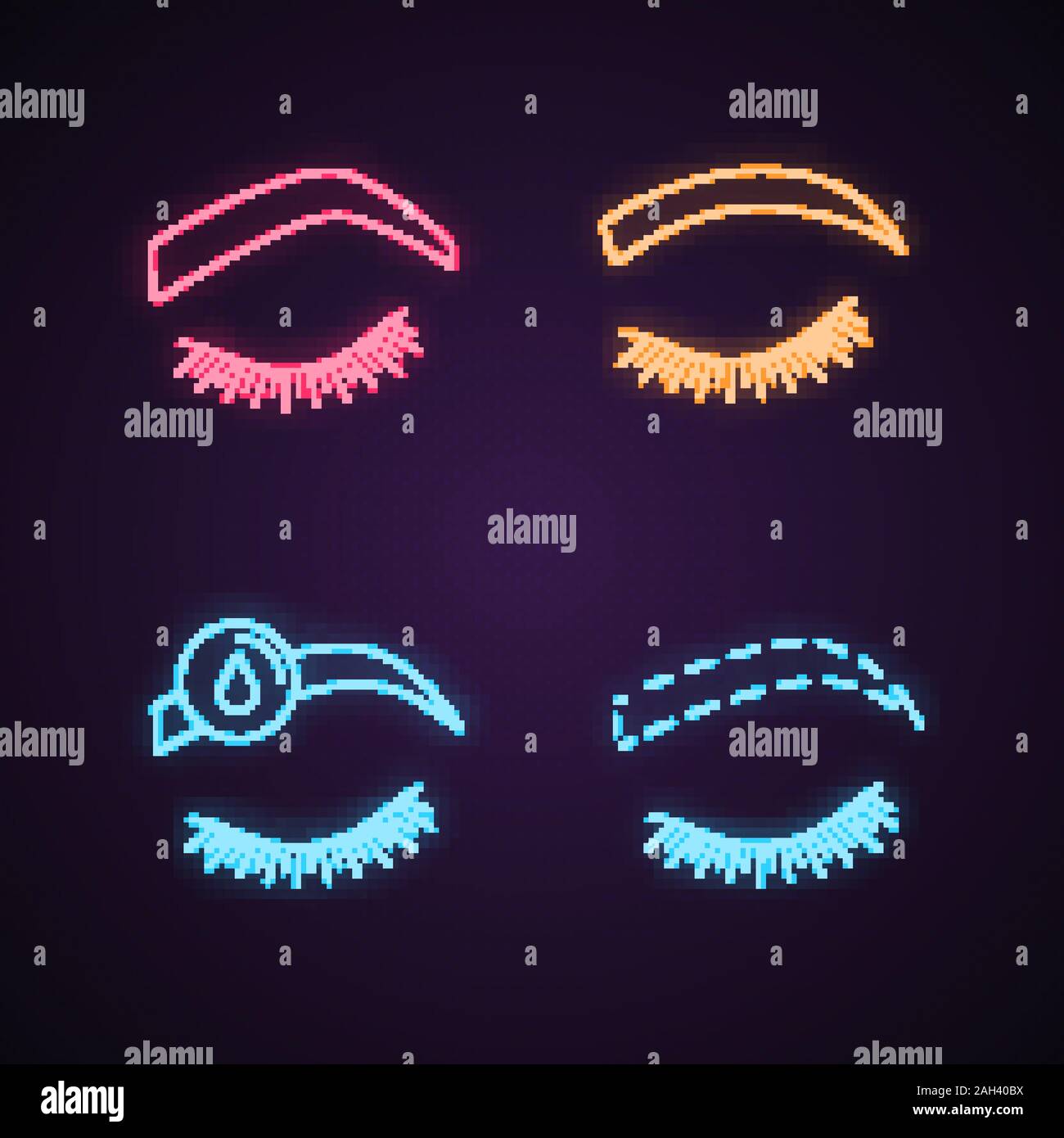 Eyebrows shaping neon light icons set. Steep arched and rounded ...