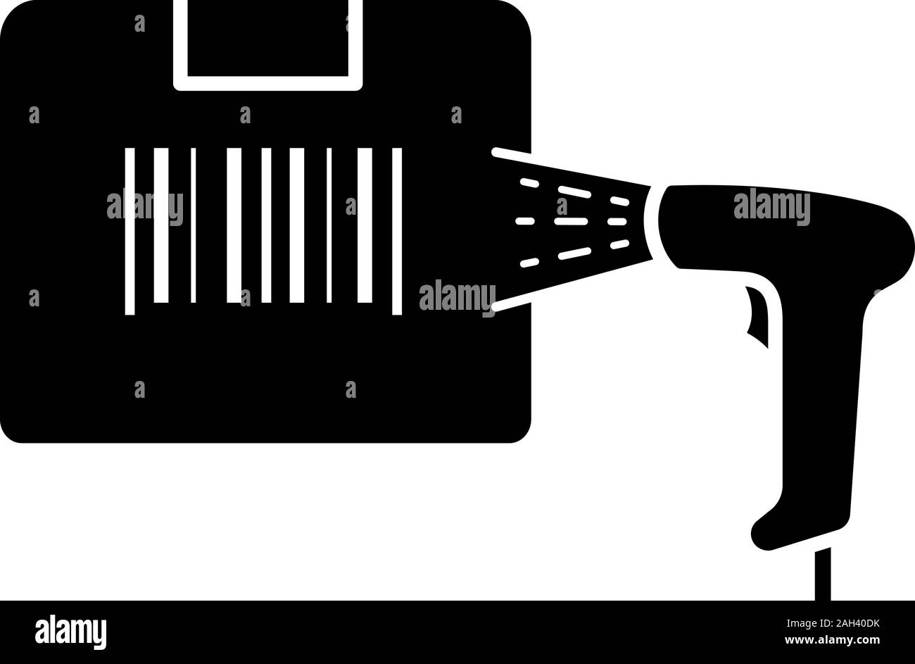 Box label scanning with barcode scanner glyph icon. Parcel bar code ... Box label scanning with barcode scanner glyph icon. Parcel bar code ...
