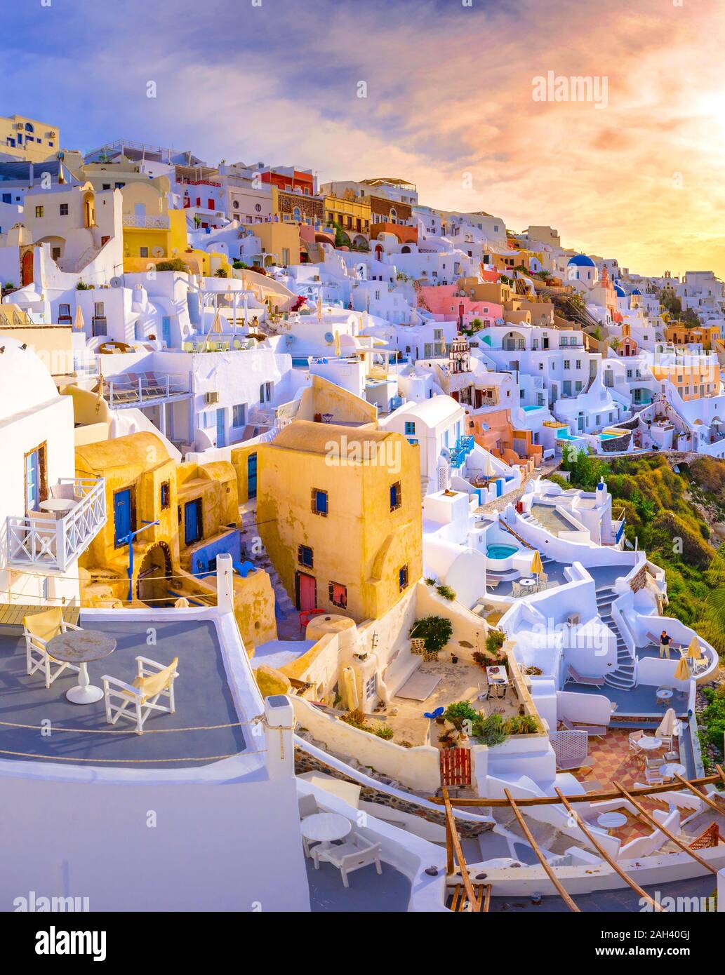 Greece with traditional white and blue greek house hi-res stock ...
