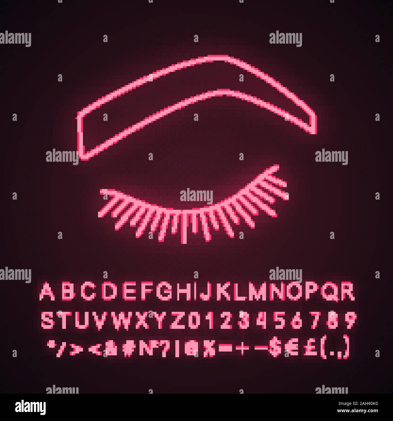 Steep arched eyebrow shape neon light icon. Soft angled eyebrows. Brows ...