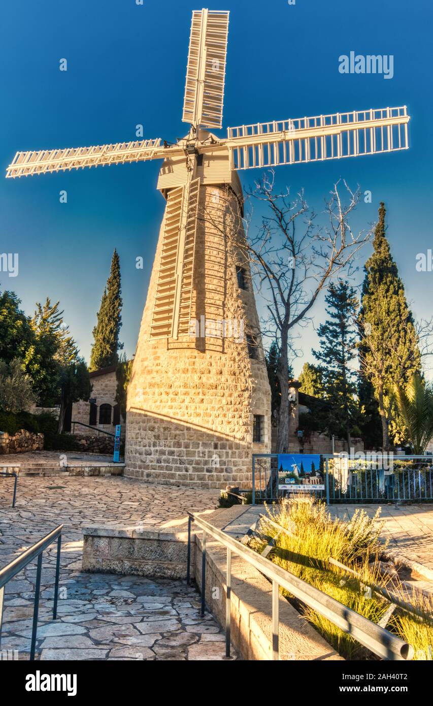 Montefiore Windmill, Jerusalem Israel Blue Sky White Stock Photo - Alamy