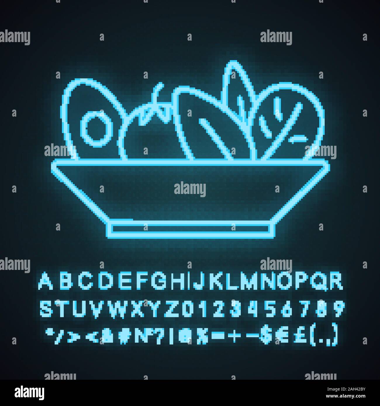 Salad neon light icon. Healthy nutrition. Vegetarian food. Restaurant ...