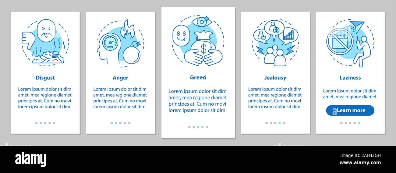 Human Feelings Onboarding Mobile App Page Screen With Linear Concepts Emotions Steps Graphic
