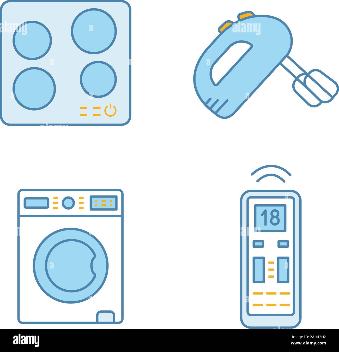 Household appliance color icons set. Electric induction hob, handheld ...