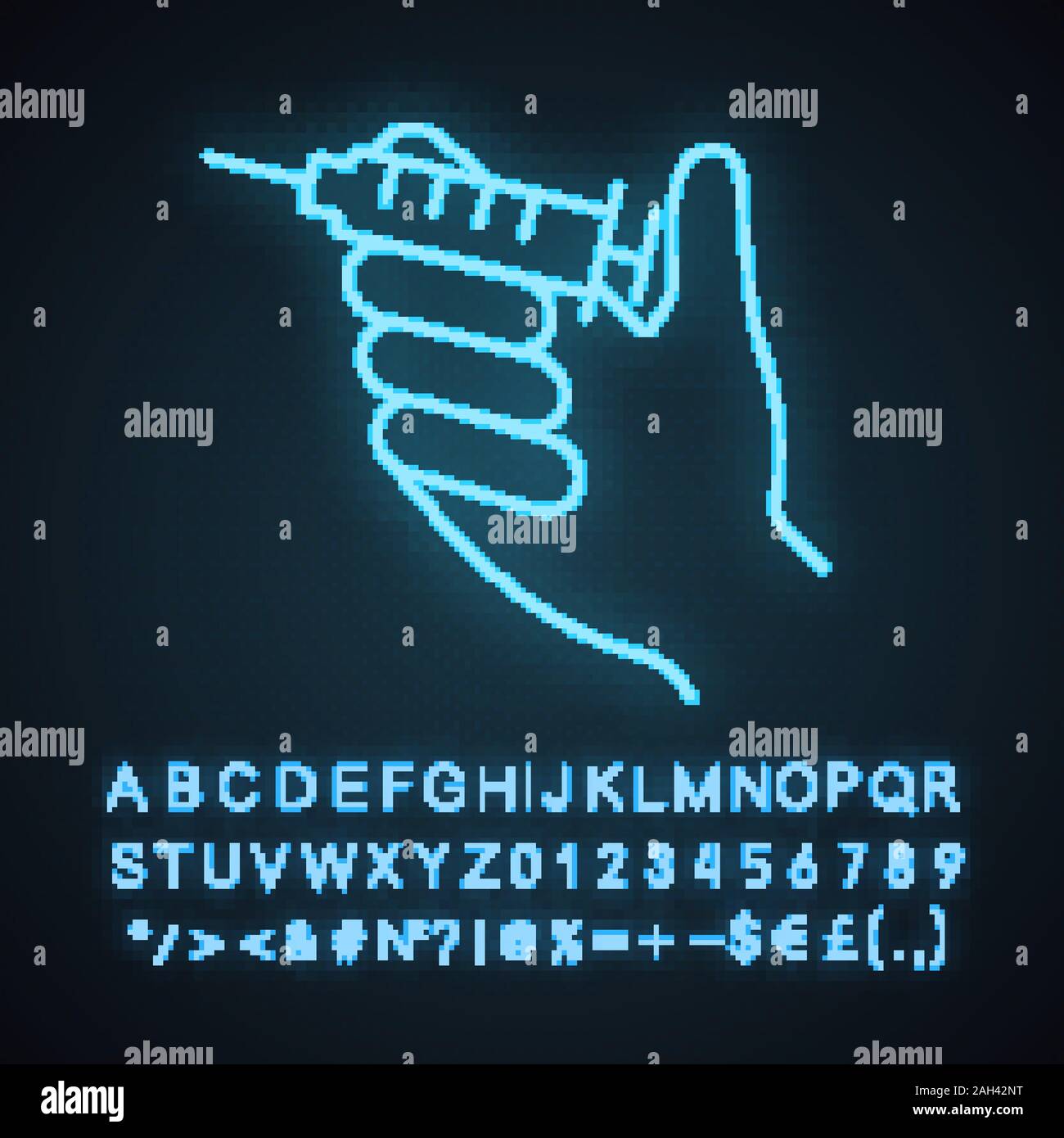 Injection neon light icon. Hand holding syringe. Doctor’s hand ...