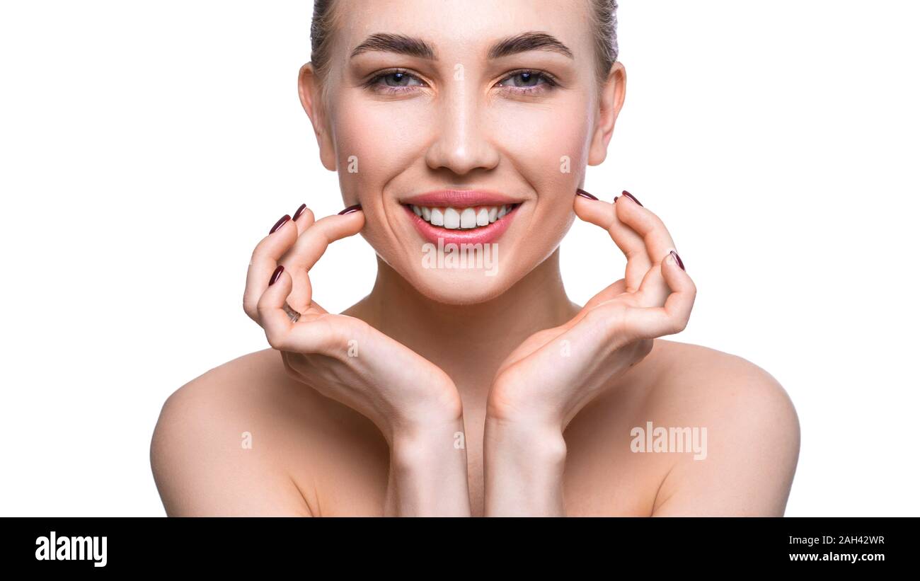 woman showing her perfect smile. Stomatology concept Stock Photo - Alamy