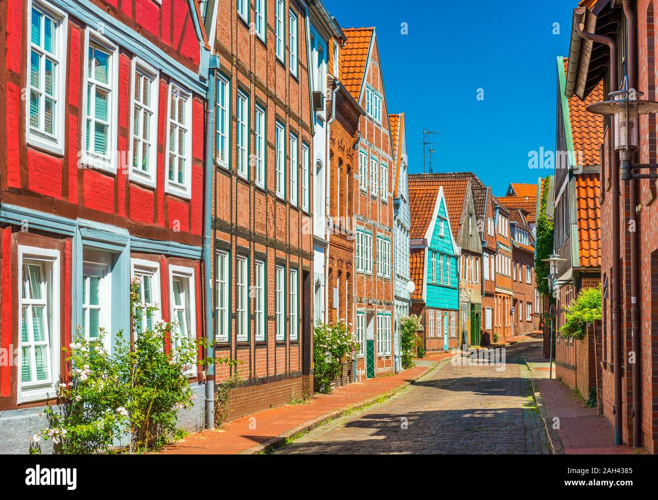 Typical German street in Stade, Germany. Colorful houses in the ...