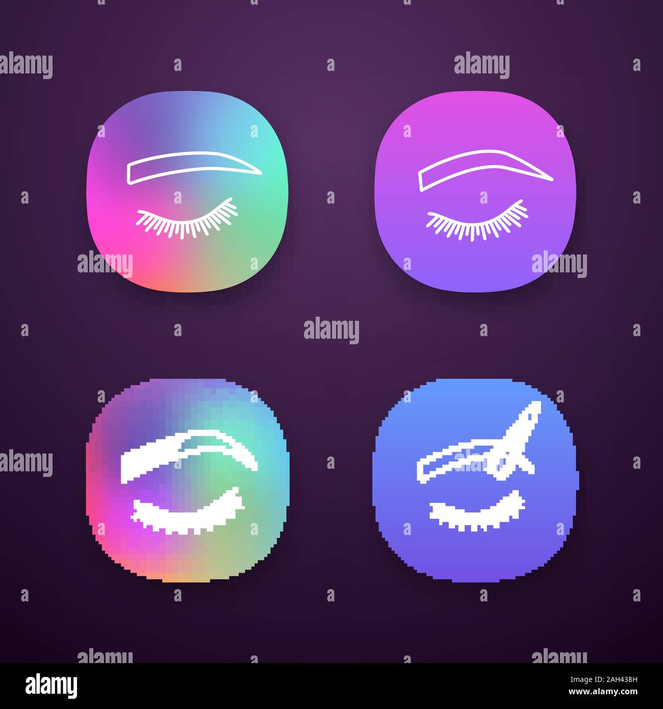 Eyebrows shaping app icons set. Straight and soft arched eyebrows shape ...