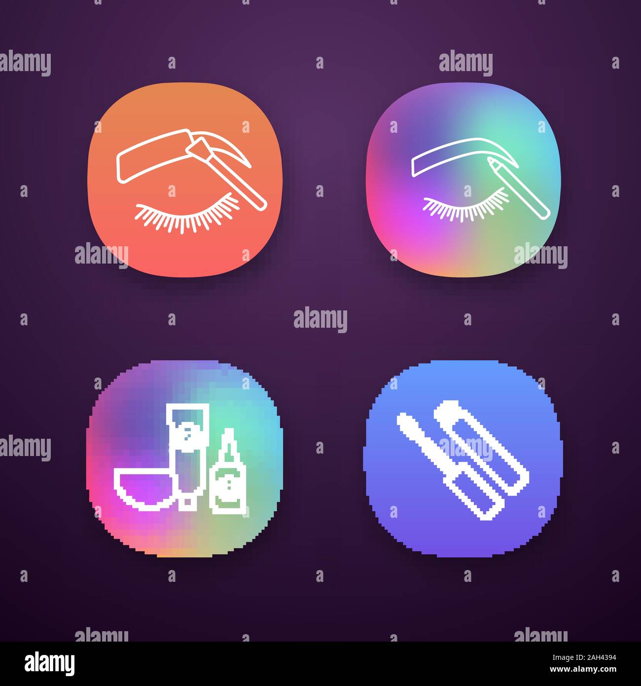 Eyebrows shaping app icons set. Brows tinting and contouring with ...