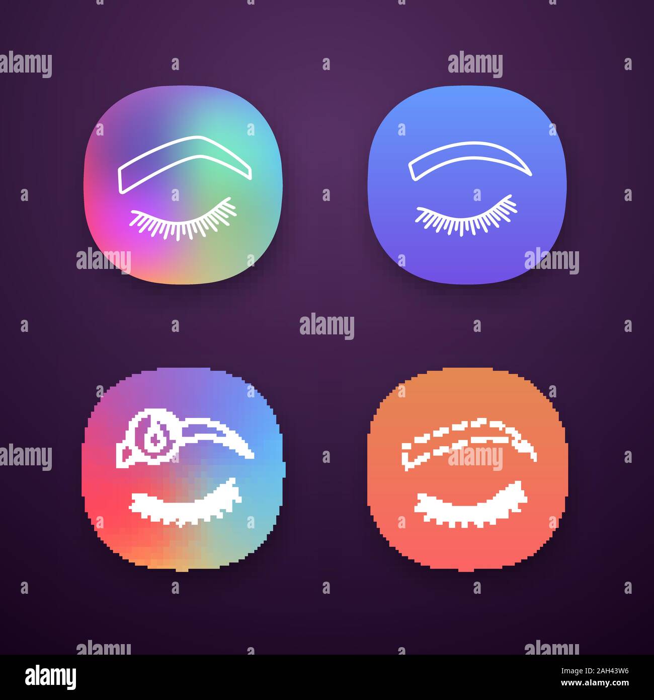 Eyebrows shaping app icons set. Steep arched and rounded eyebrows ...
