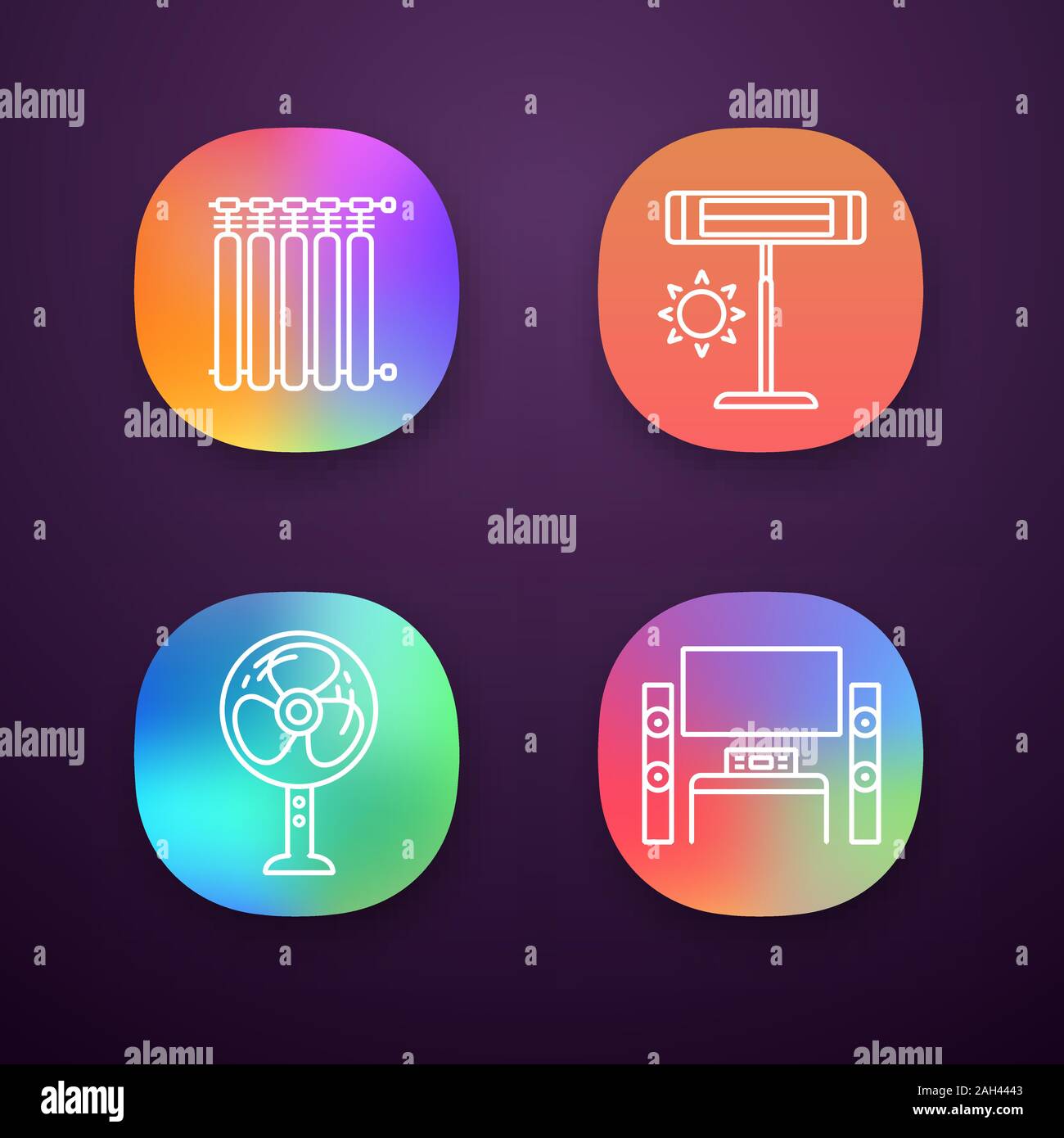 Household appliance app icons set. Radiators, infrared heater, stand ...
