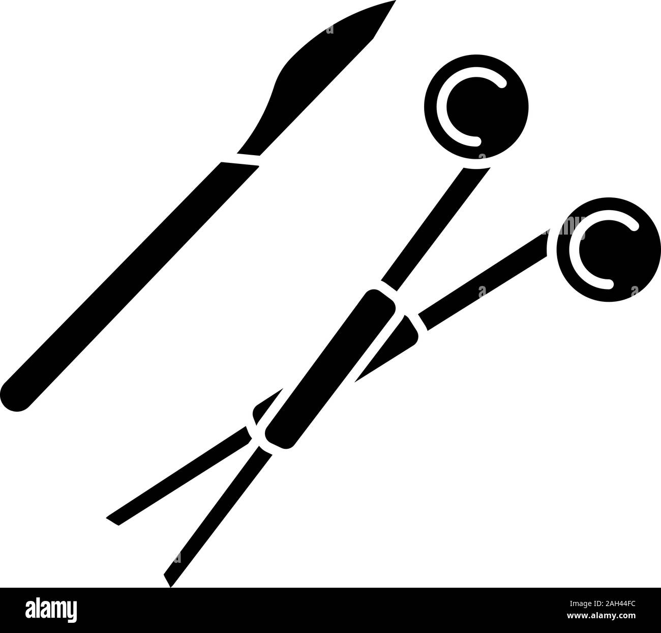 Surgical scalpel and clamp glyph icon. Surgical tools. Surgery ...