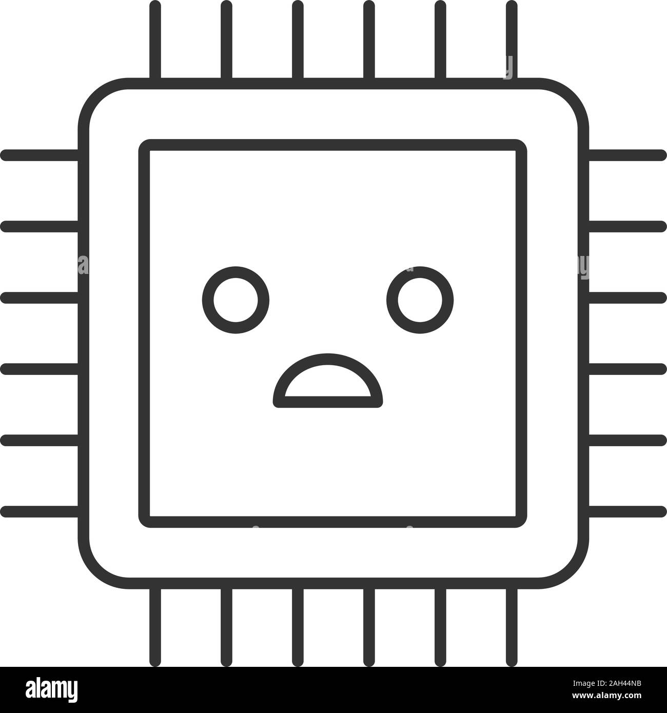 Sad processor linear icon. Bad CPU. Thin line illustration. Microprocessor failure. Central ...