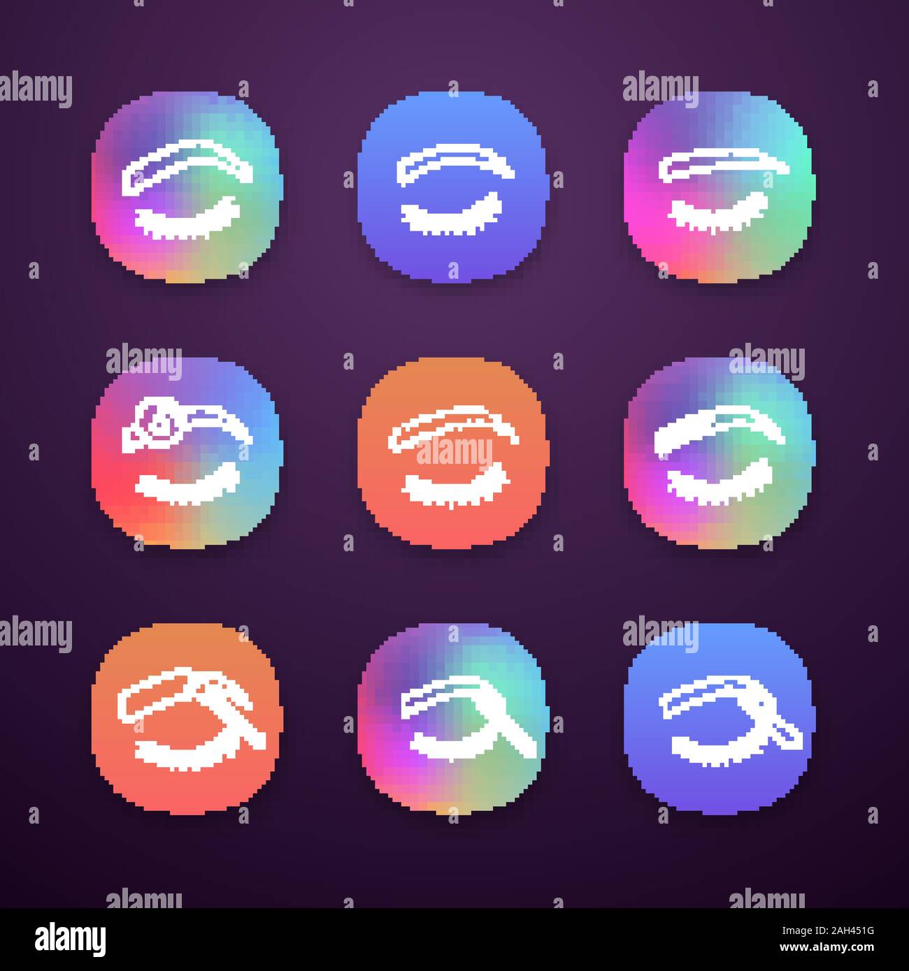 Eyebrows shaping app icons set. UI/UX interface. Arched, rounded ...