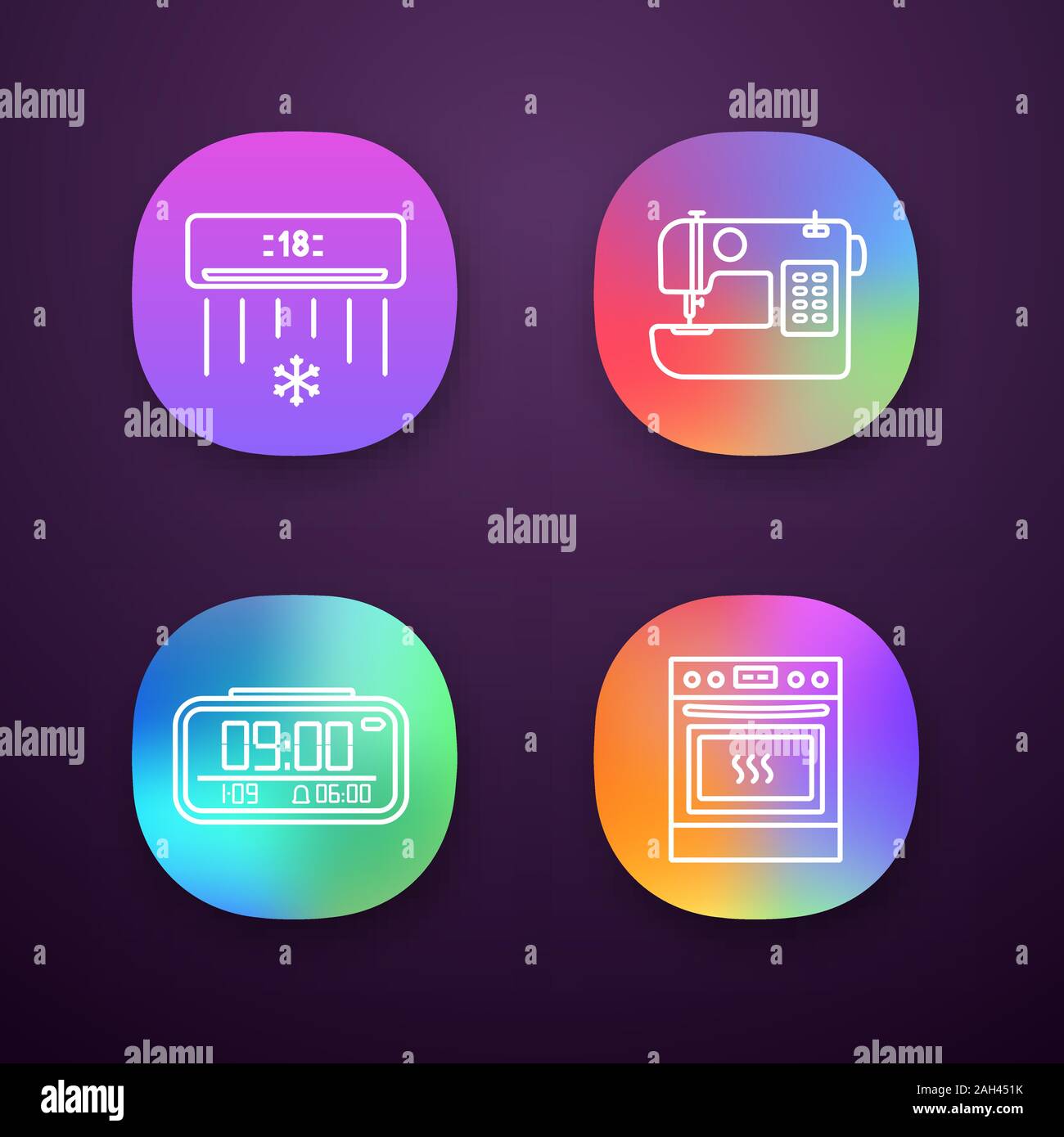 Household appliance app icons set. Air conditioner, sewing machine ...