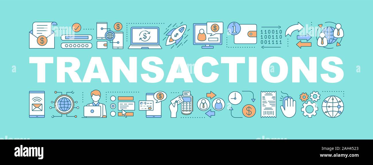 Transactions word concepts banner. Financial management. Payment, e ...