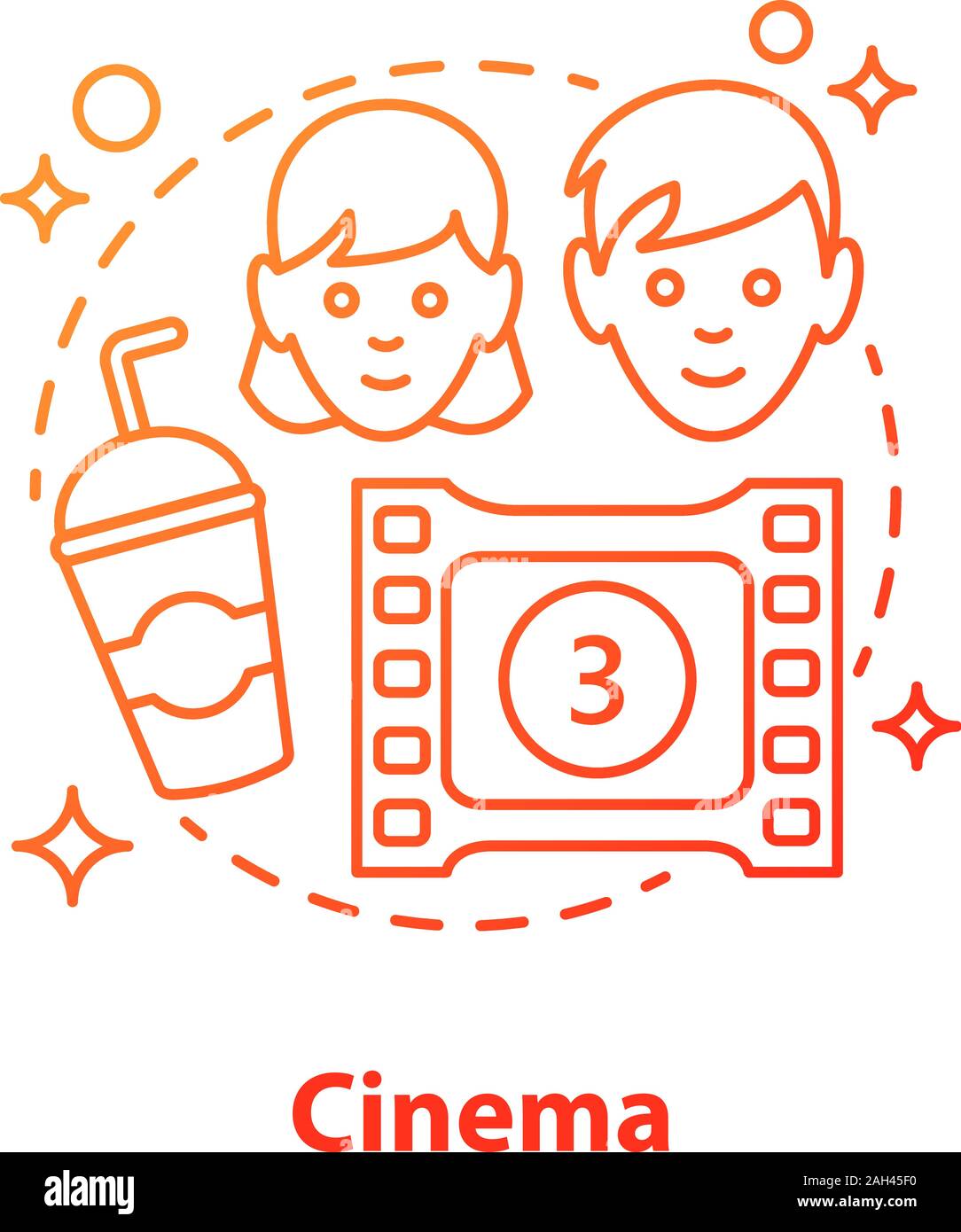 Cinema date concept icon. Couple in love pastime. Romantic ...