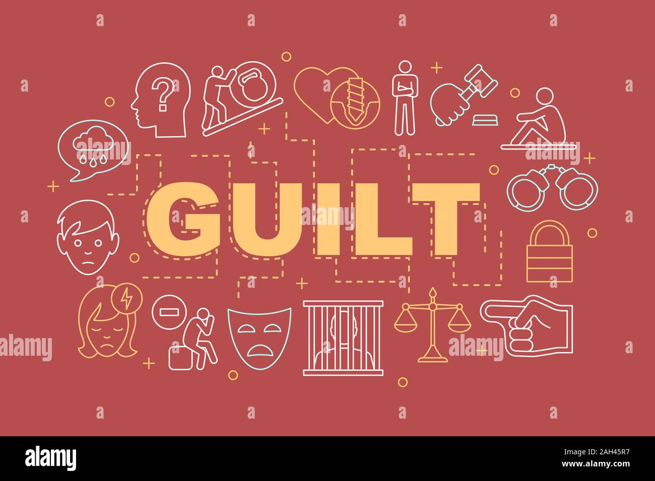 Guilt word concepts banner. Presentation, website. Crime, broken heart ...