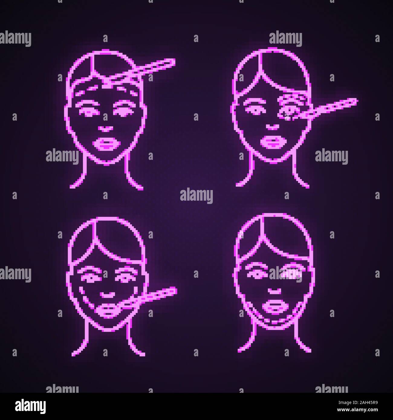 Plastic surgery neon light icons set. Facelift surgery, blepharoplasty ...
