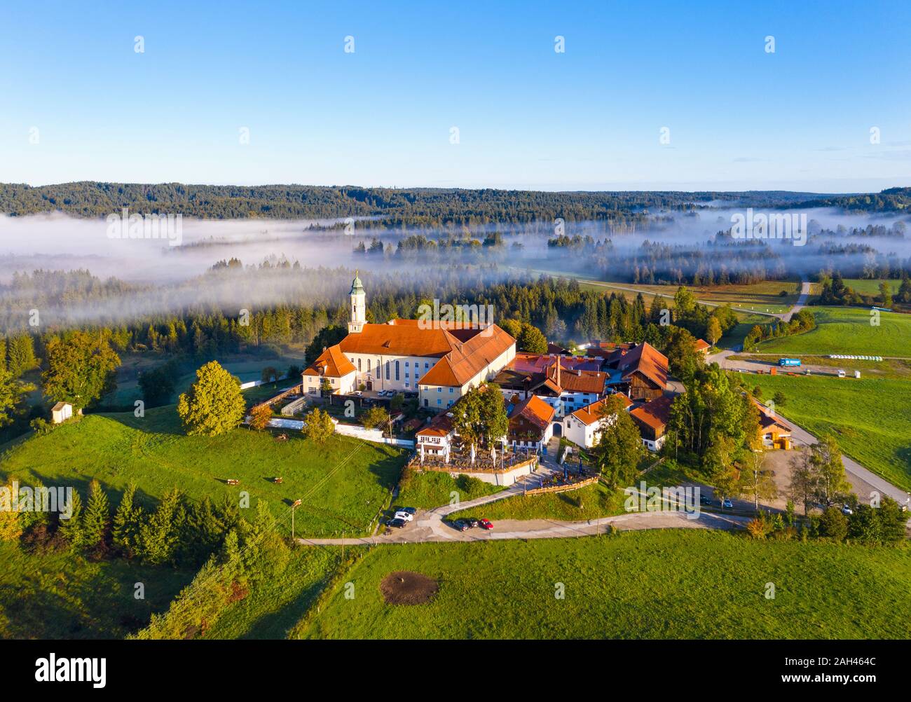 Germany, Bavaria, Upper Bavaria,Toelzer Land, Sachsenkam, Aerial view ...