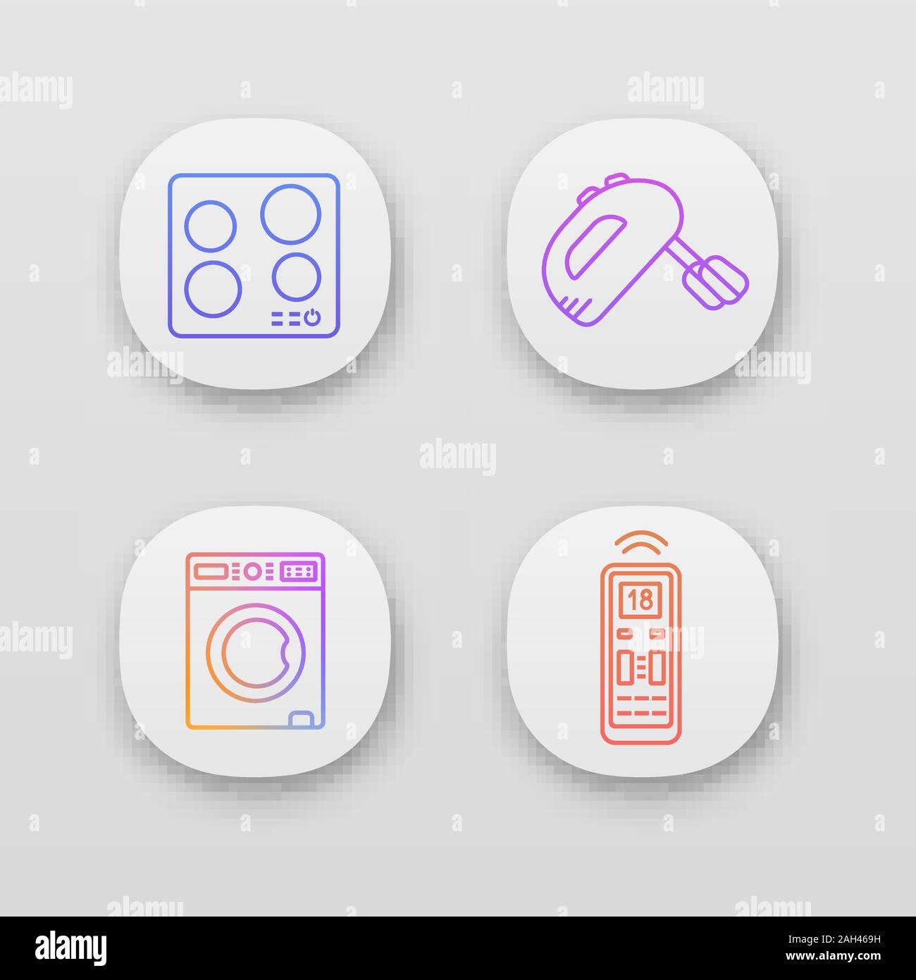Household appliance app icons set. Electric induction hob, handheld ...