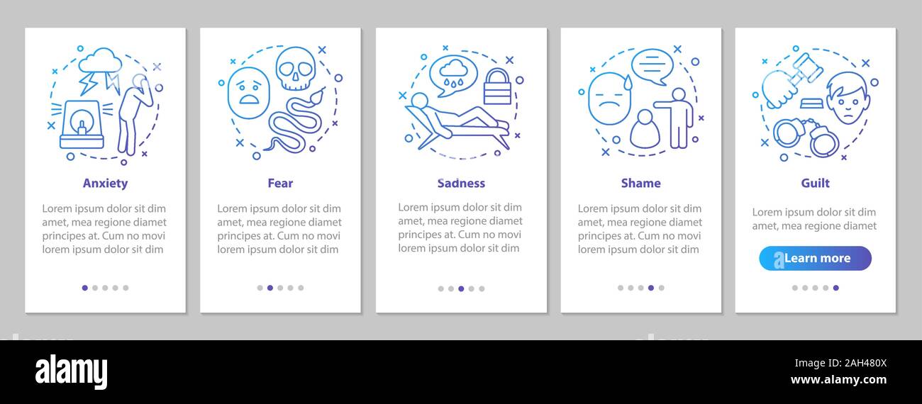 Human Feelings Onboarding Mobile App Page Screen With Linear Concepts Emotions Steps Graphic
