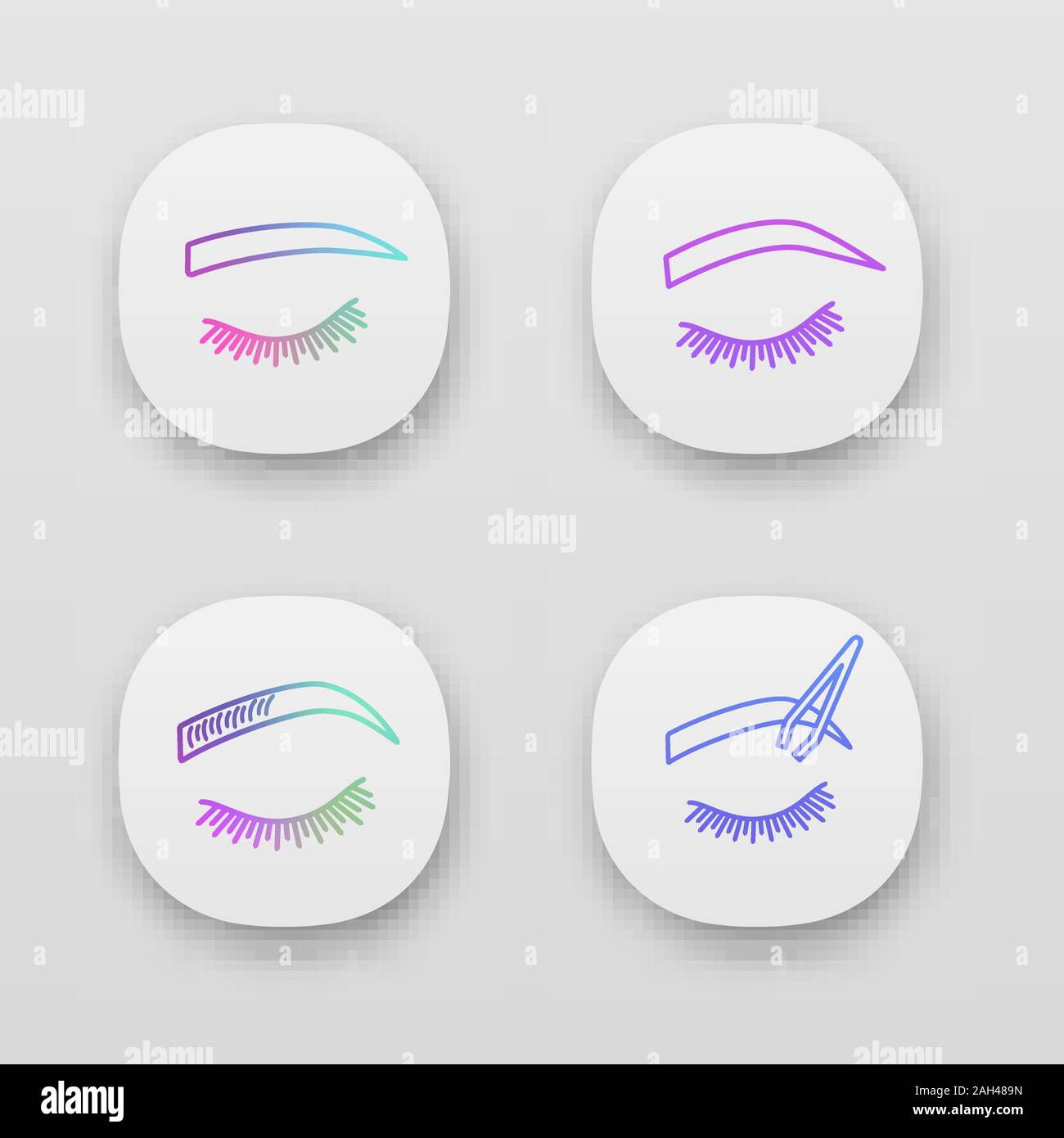 Eyebrows shaping app icons set. UI/UX user interface. Straight and soft ...