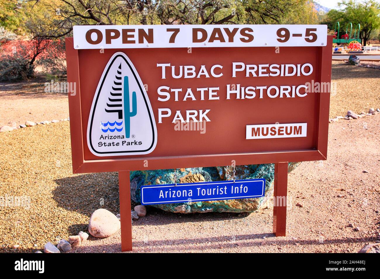 Arizona State Parks - Tubac Presidio State Historic Park sign Stock ...