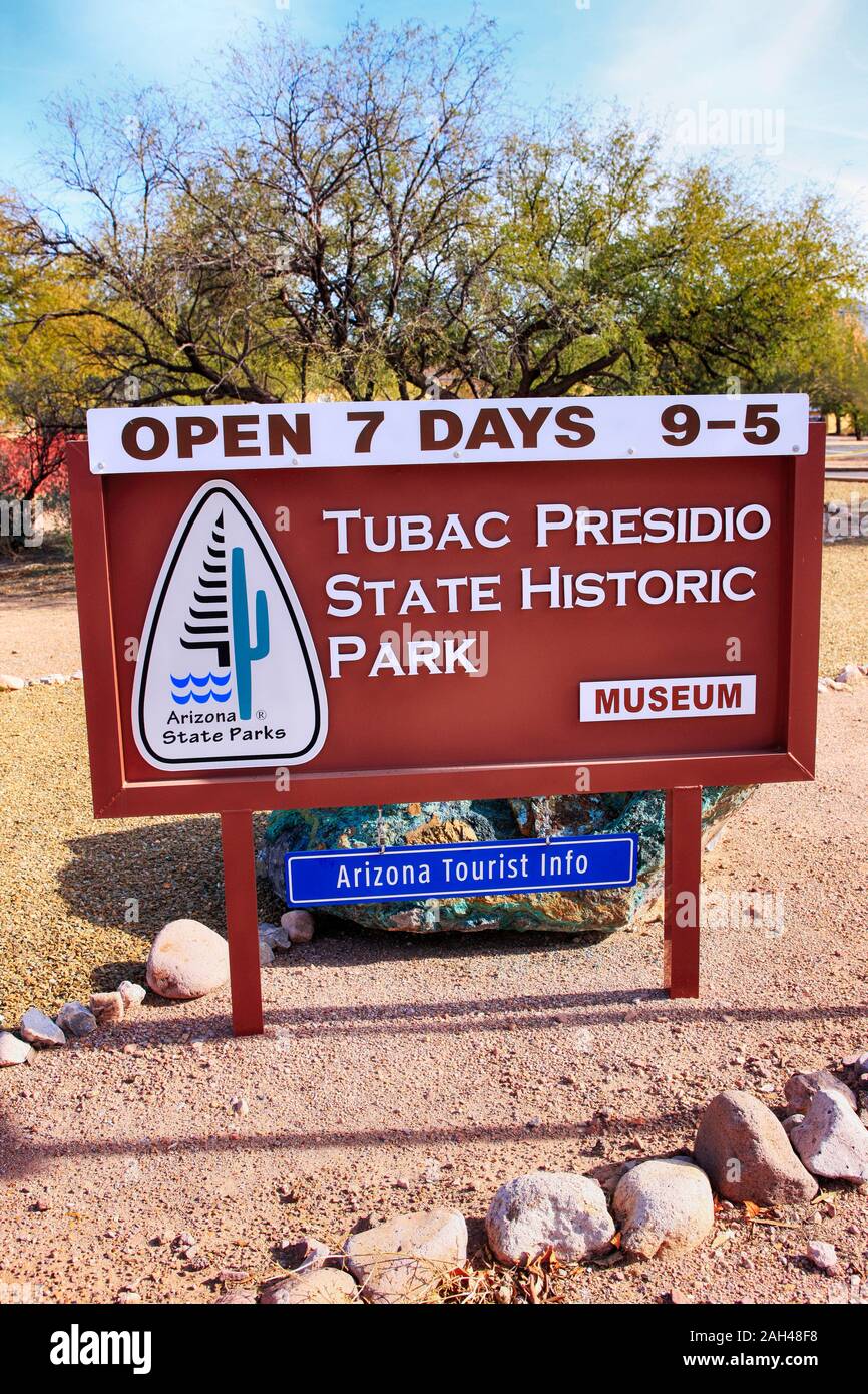 Arizona State Parks - Tubac Presidio State Historic Park sign Stock ...