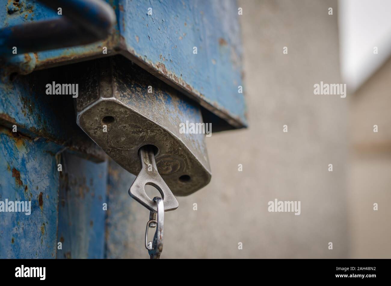 Large padlock with anti-vandal protection. Close-up of padlock on an ...
