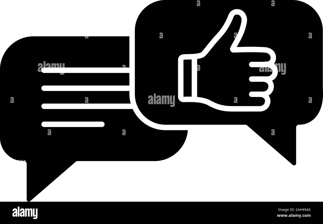 Positive customer feedback glyph icon. Excellent review. Chatting. Like ...