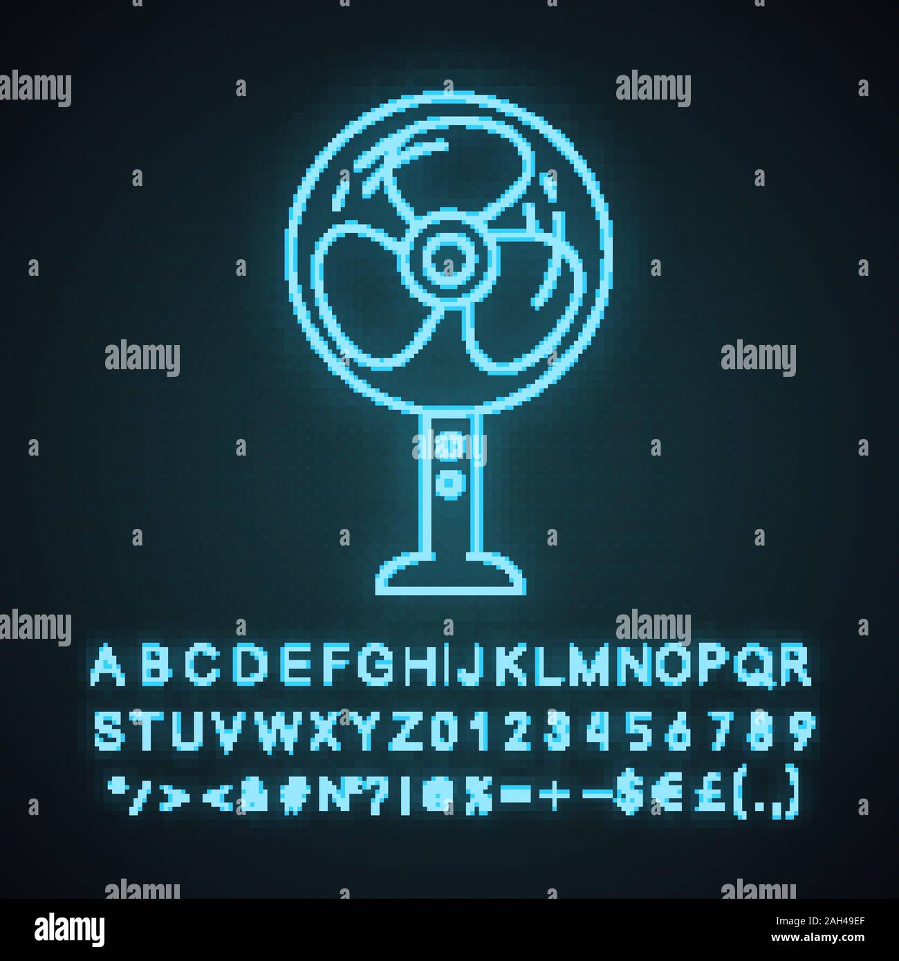 Stand floor fan neon light icon. Home cooling fan. Household appliance ...