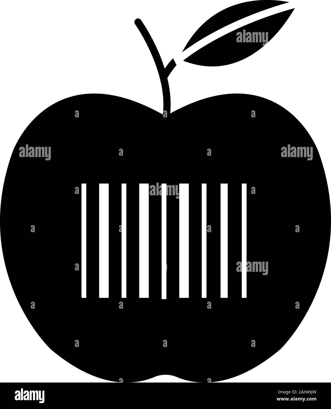 Product barcode glyph icon. Apple with linear bar code. Retail ...