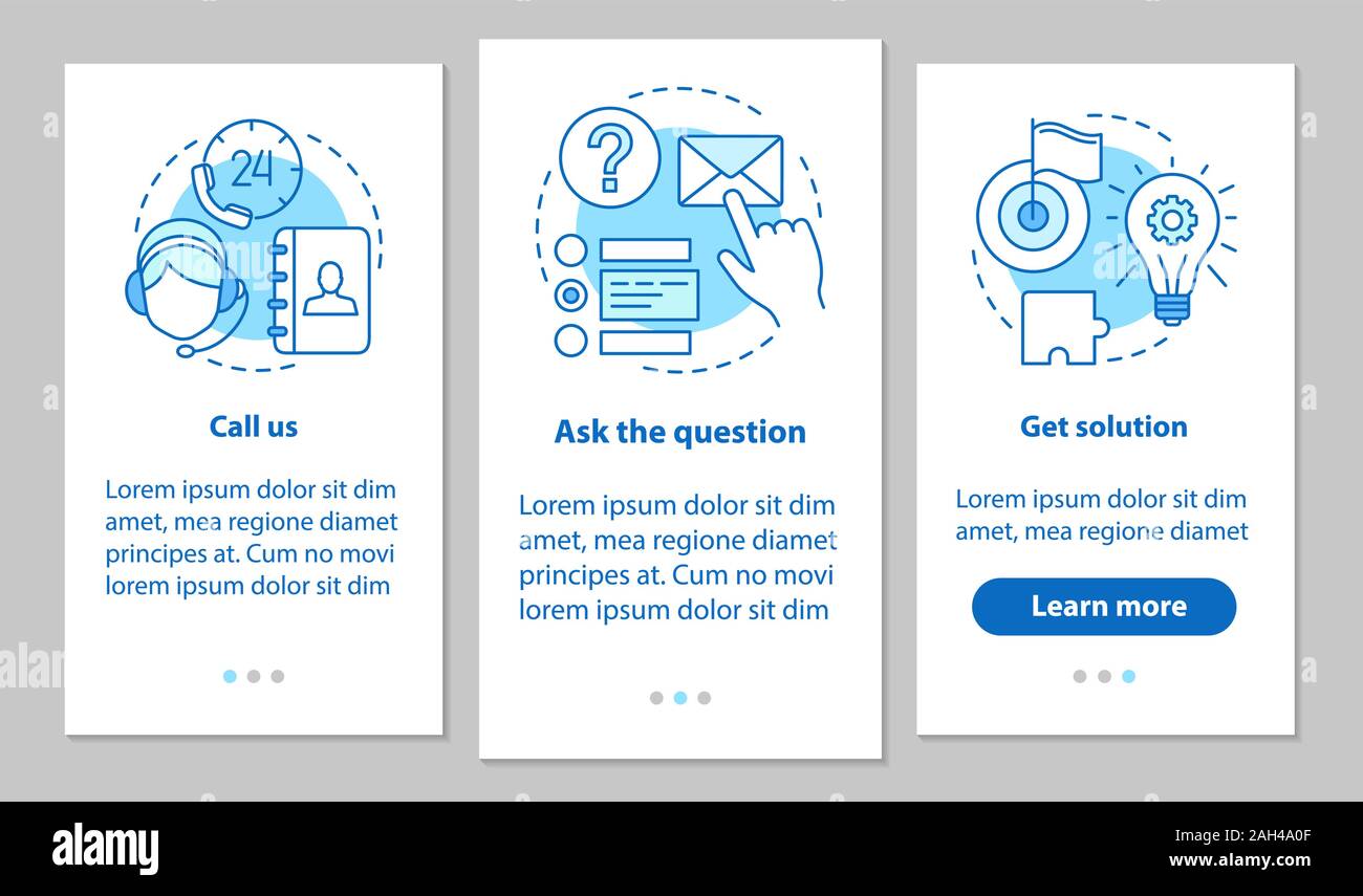 Call center onboarding mobile app page screen with linear concepts ...