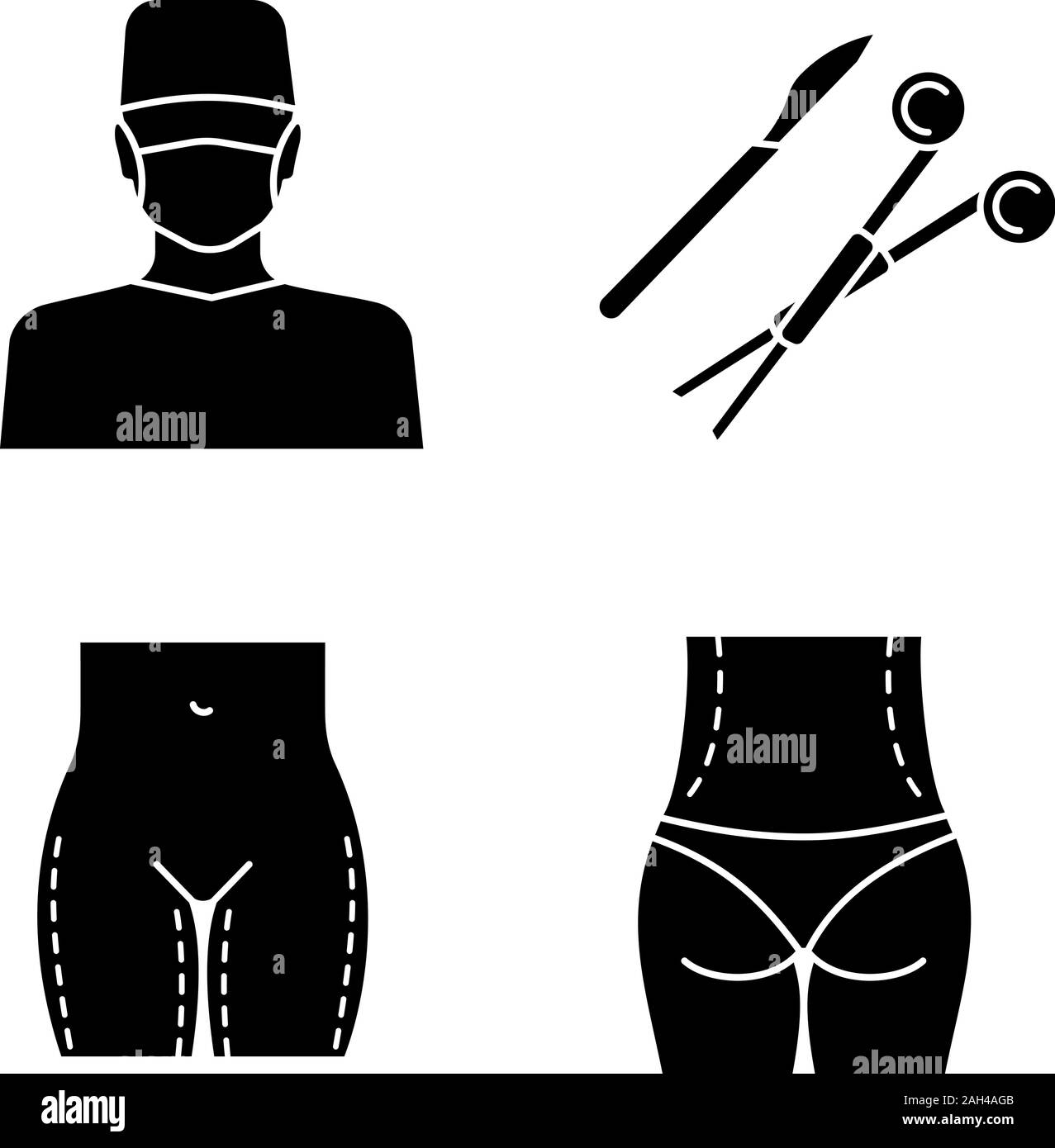 Plastic surgery glyph icons set. Surgeon, surgical scalpel and clamp ...