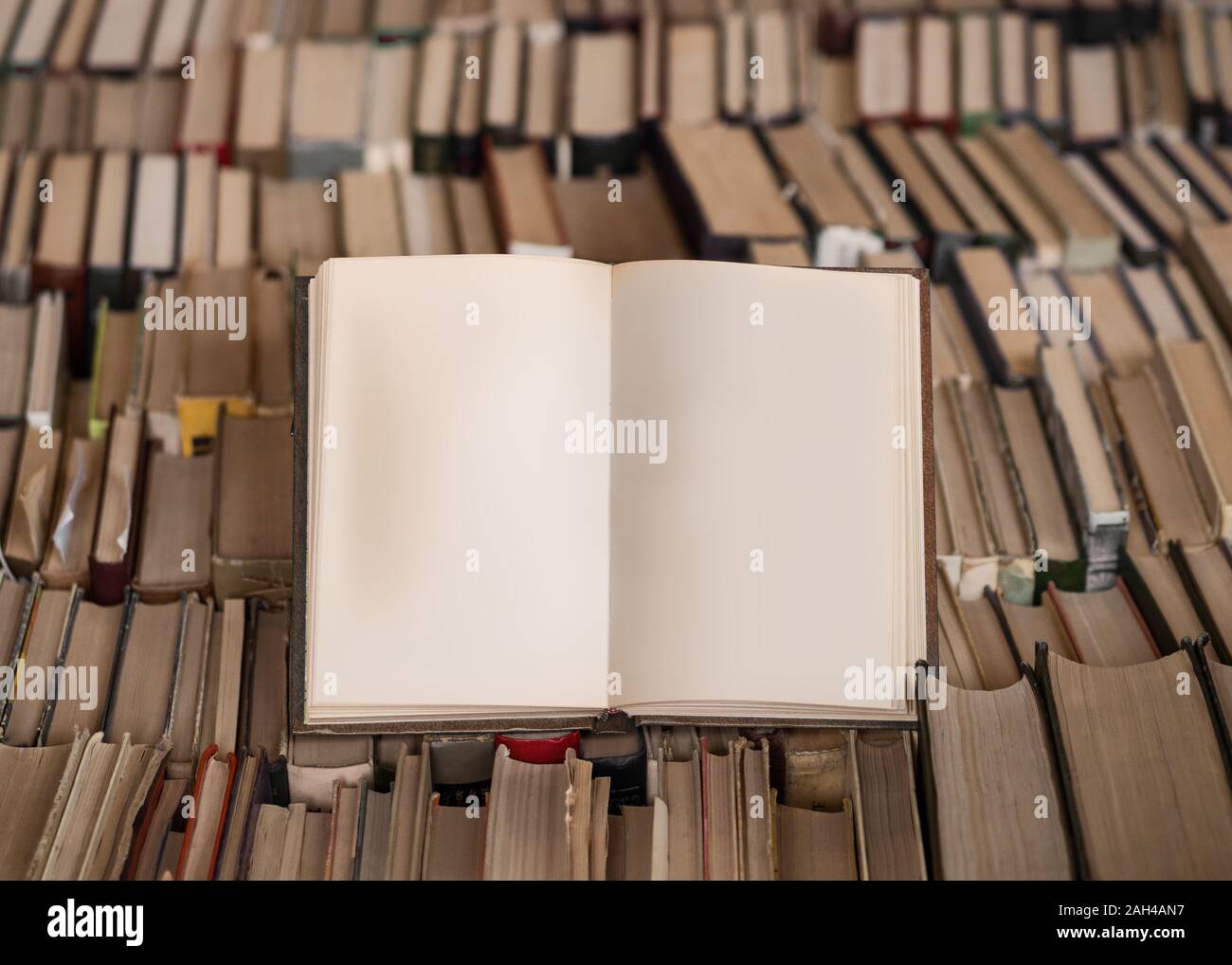 Close up view of an opened book over lot of books. Wisdom and knowledge ...