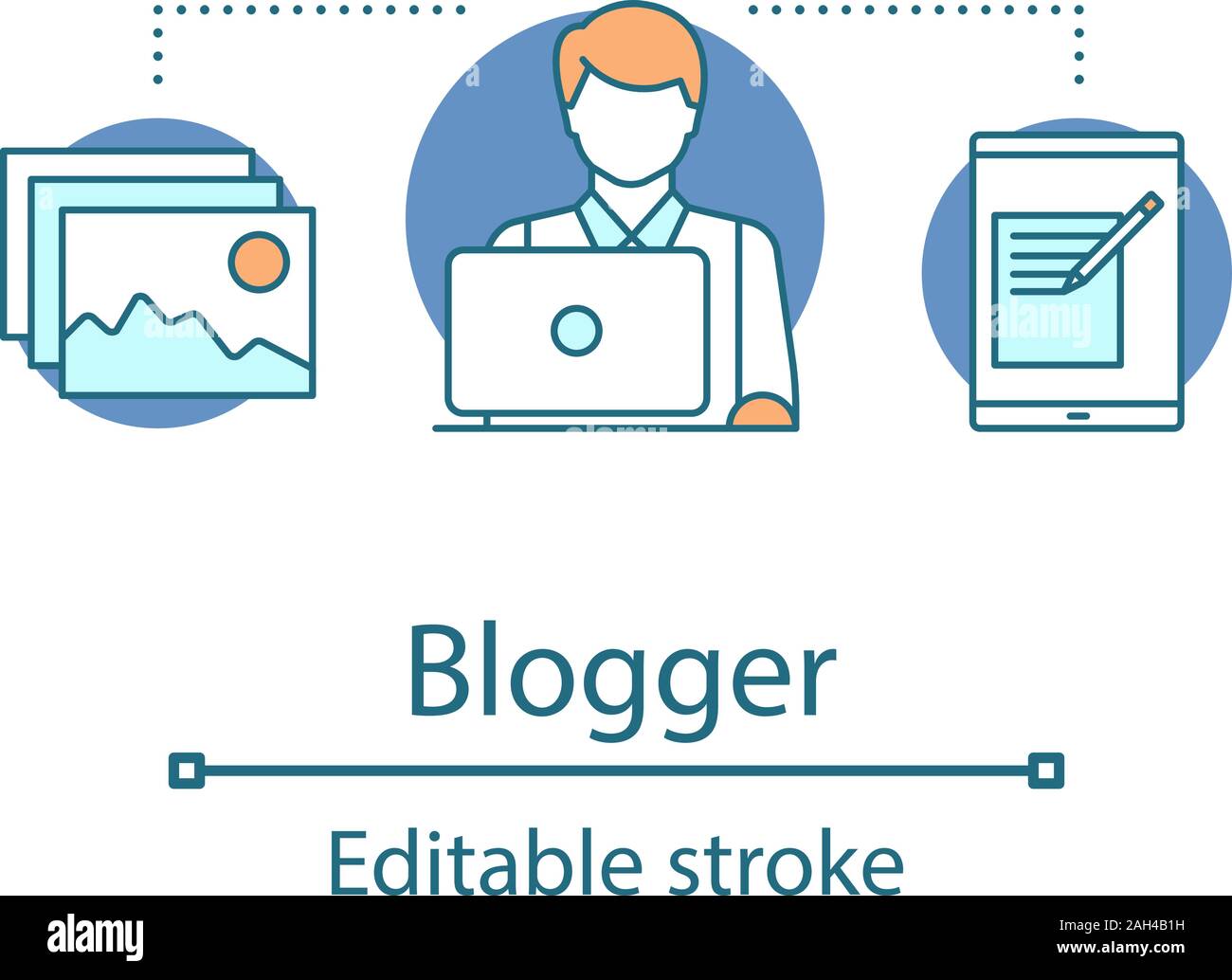 Blogger concept icon. Copywriter, designer, programmer idea thin line ...