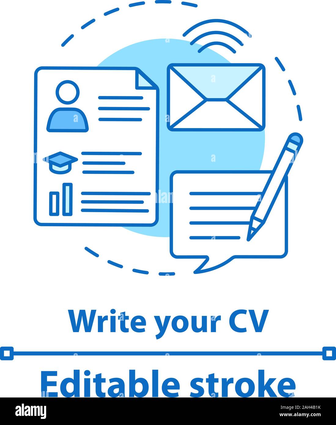 Writing CV concept icon. Resume, curriculum vitae idea thin line ...