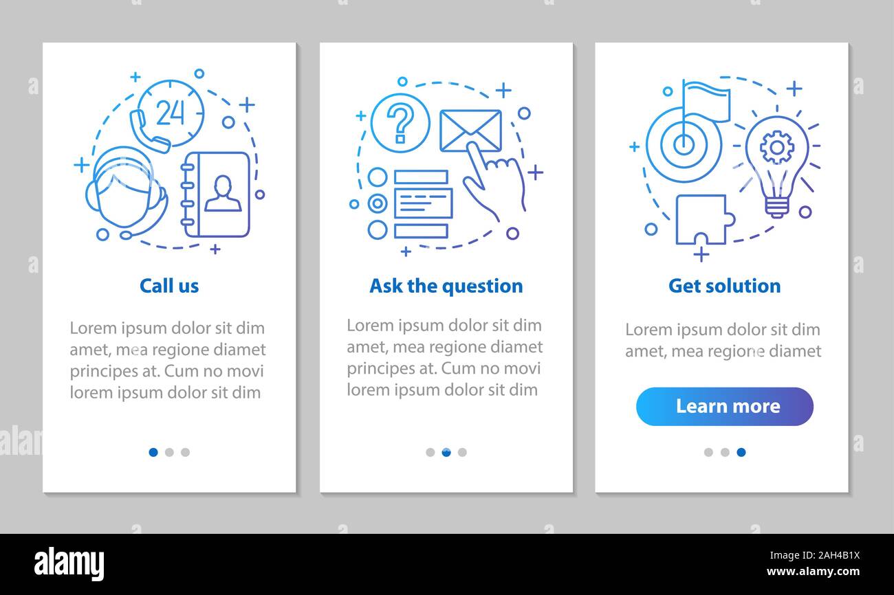 Call center onboarding mobile app page screen with linear concepts ...