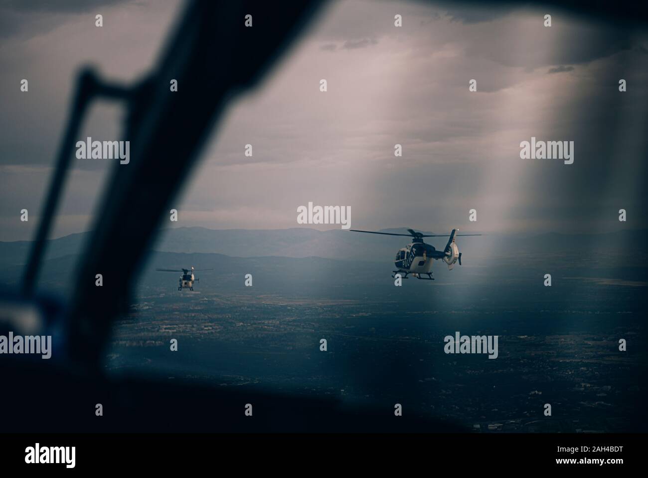 Spain, Madrid, Police helicopters flying above city Stock Photo - Alamy