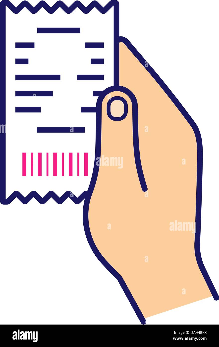 Hand holding cash receipt color icon. Paper check. Bill. Isolated ...