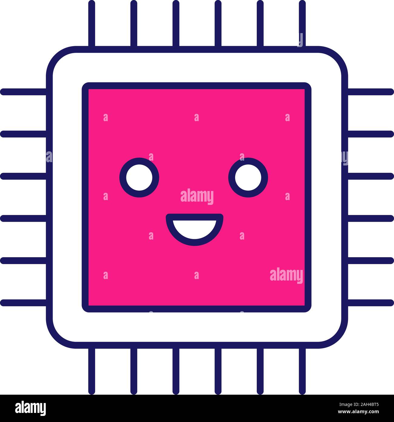 Smiling Processor Color Icon Well Working Microprocessor Chip Microchip Chipset In Good
