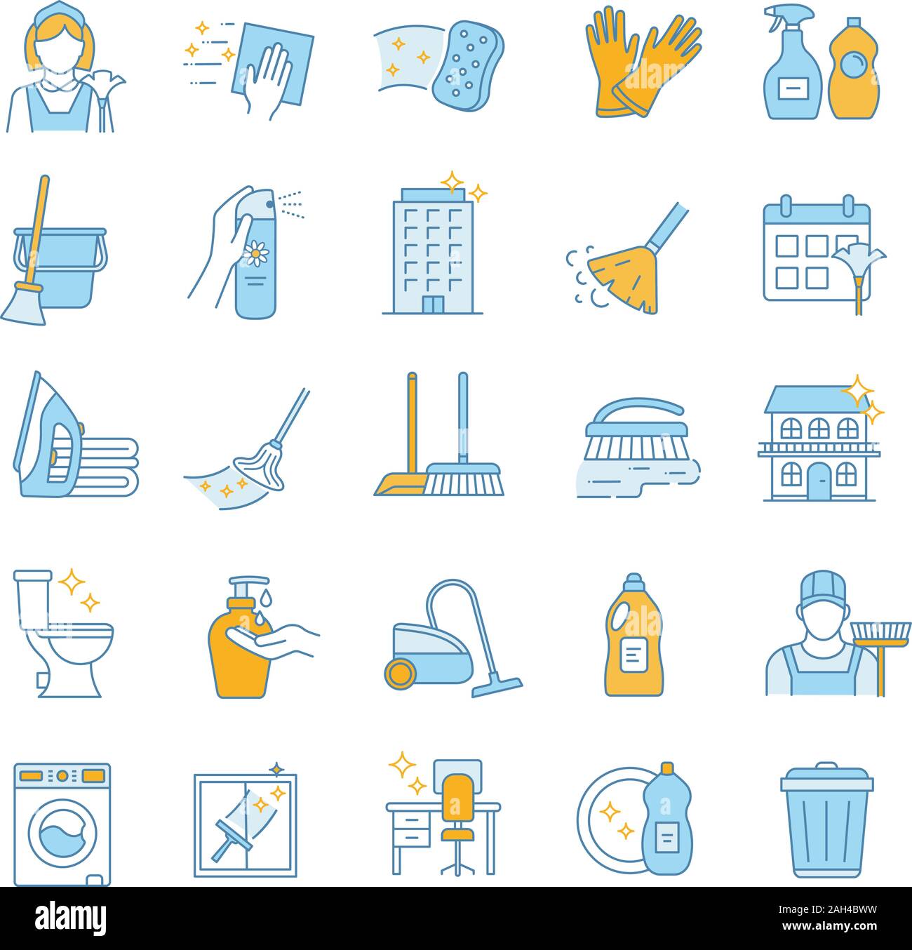 Cleaning service color icons set. Cleaning products. Napkins, sponge ...