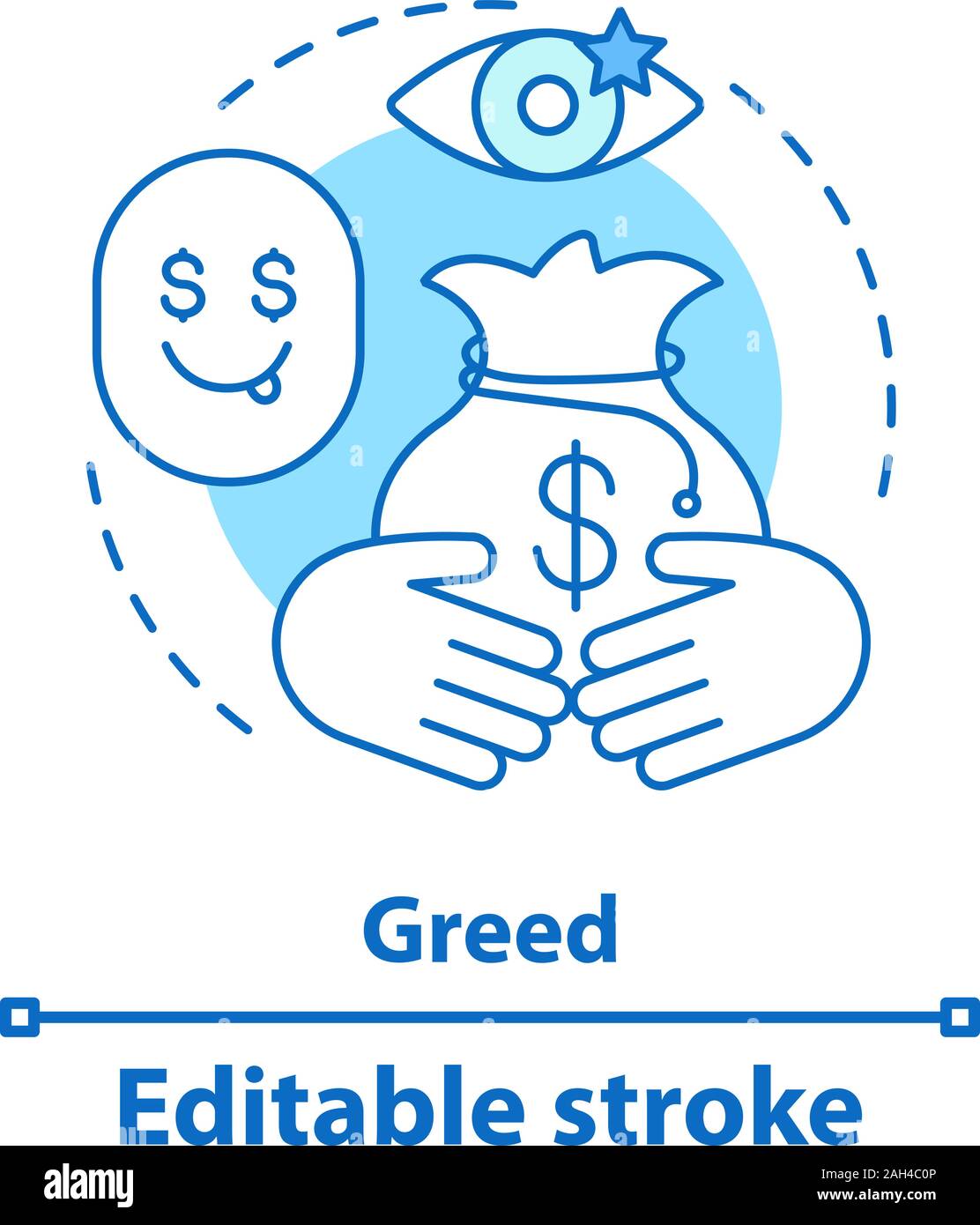 Greed concept icon. Selfish idea thin line illustration. Love of money. Wealth. Vector isolated ...