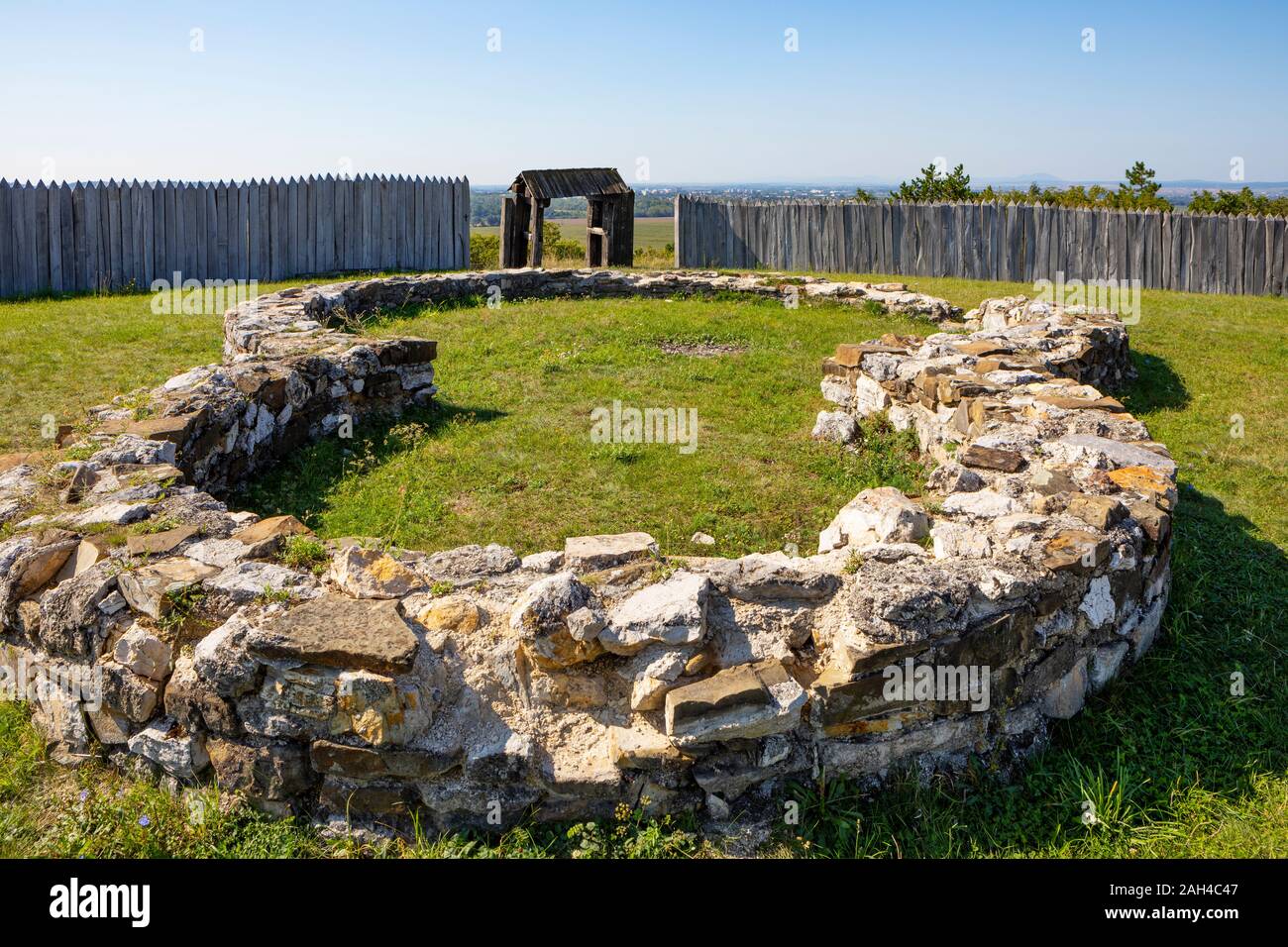 Slovakia, Ducove, Palisade and ruins of Great Moravian Court Stock ...