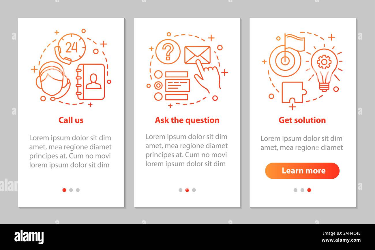 Call center onboarding mobile app page screen with linear concepts ...