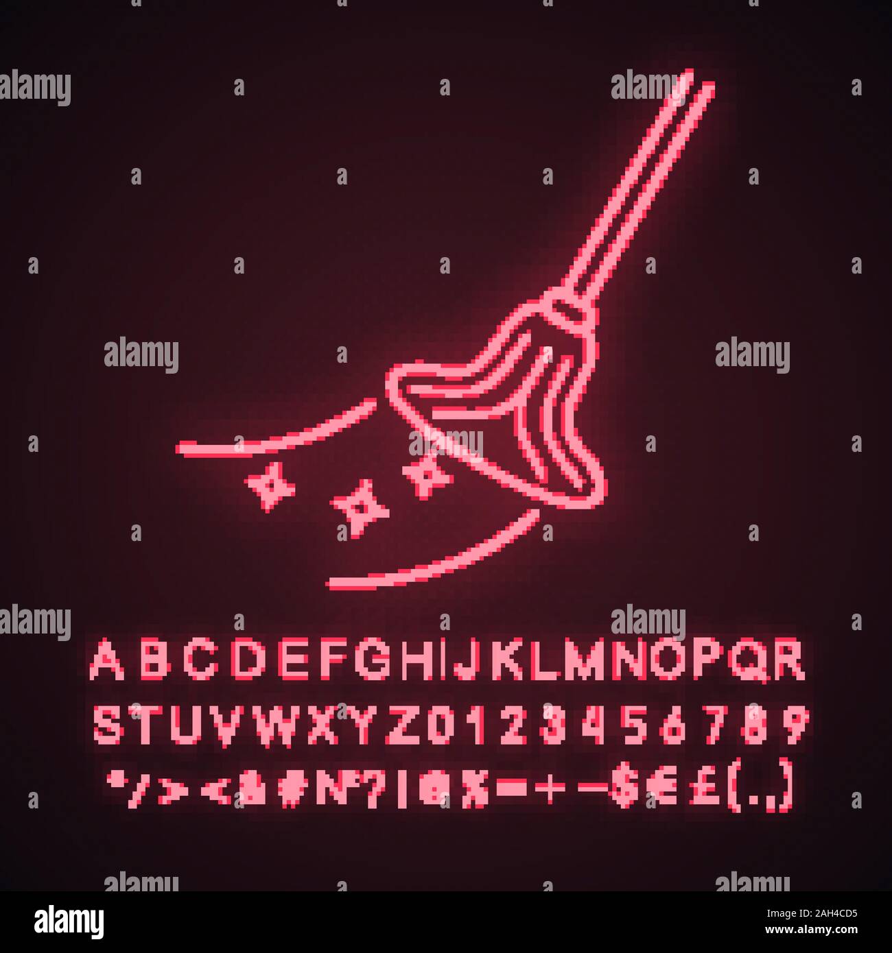 Cleaning mop neon light icon. Mopping floor. Glowing sign with alphabet ...