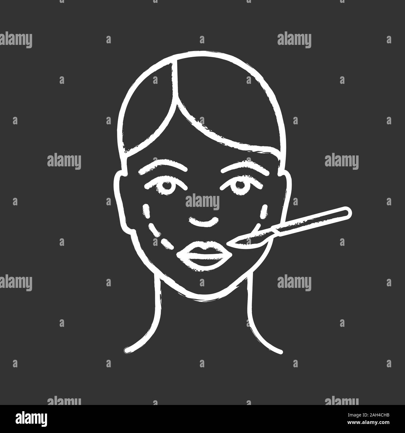 Cheek lift surgery chalk icon. Cheek augmentation implants. Plastic ...